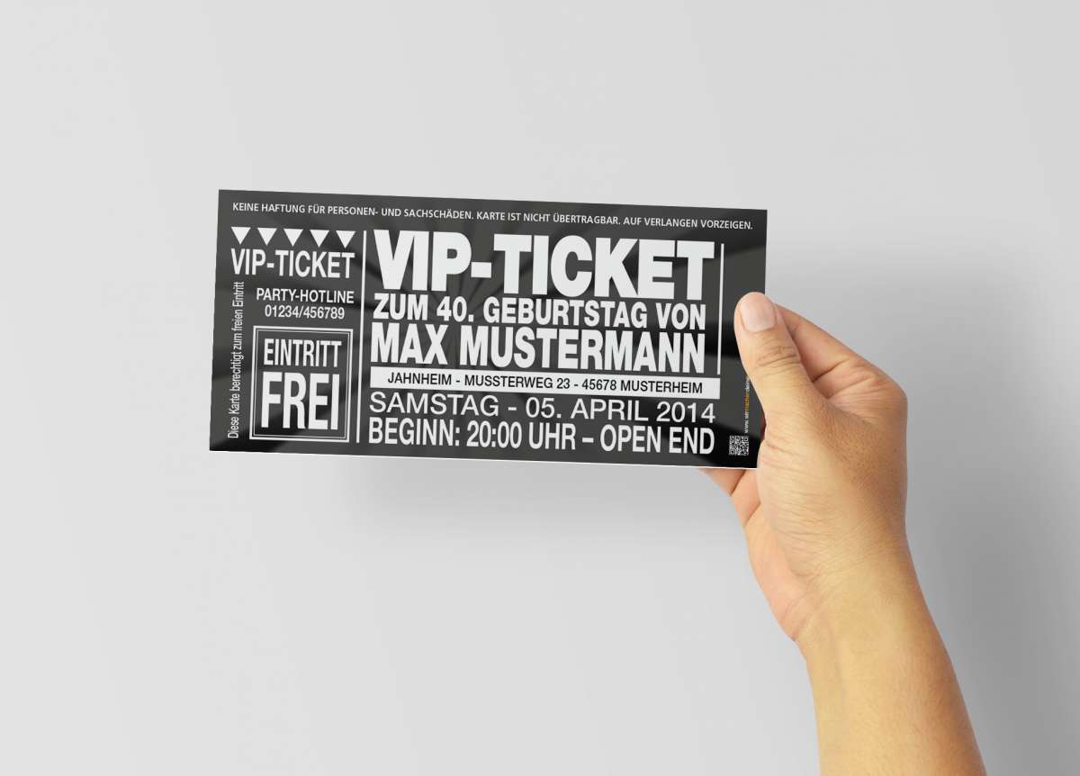 Einladung Einladungskarte lustig Geburtstag VIP-Ticket schwarz ...