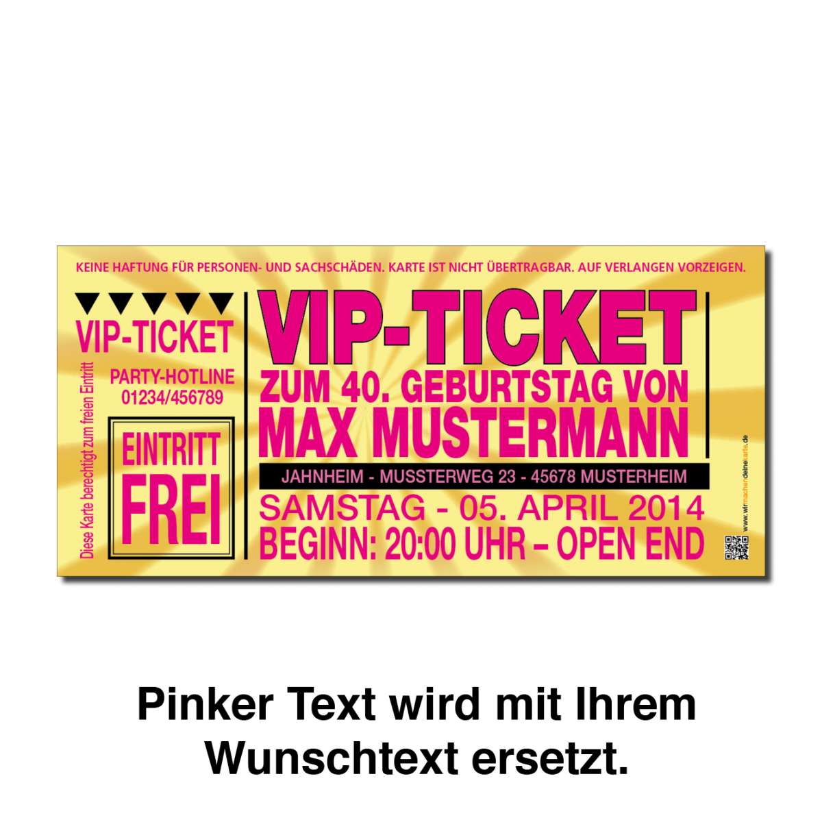 Einladung Einladungskarte lustig Geburtstag VIP-Ticket gold ...